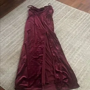 Lulus | Dresses | Lulus Burgundy Red Velvet Spaghetti Strap Cowl Neck ...
